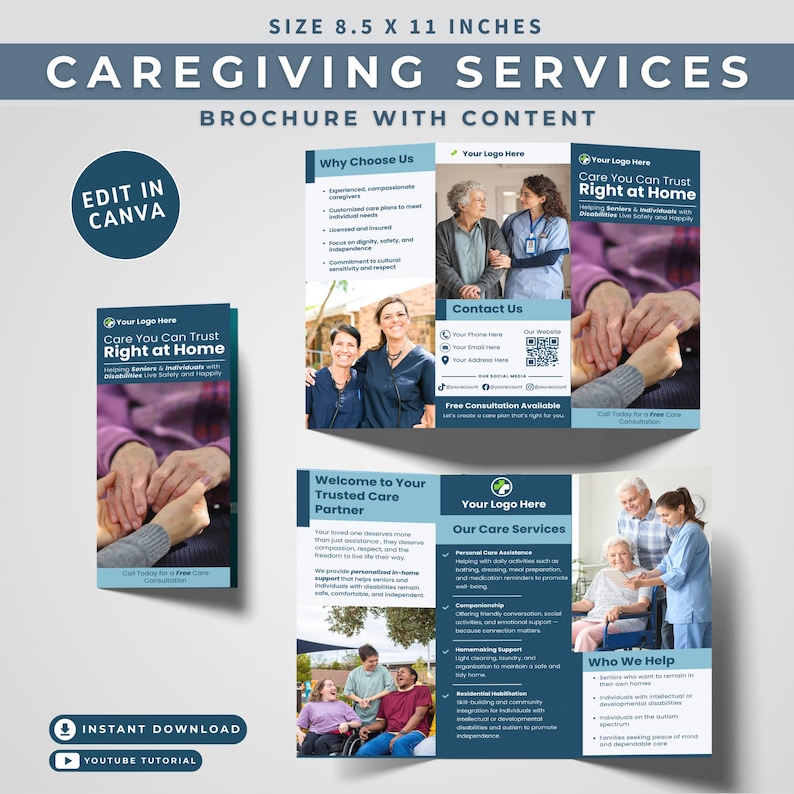 Senior Care Flyer Canva Template Caregiver Handout Home Care Pamphlet ...