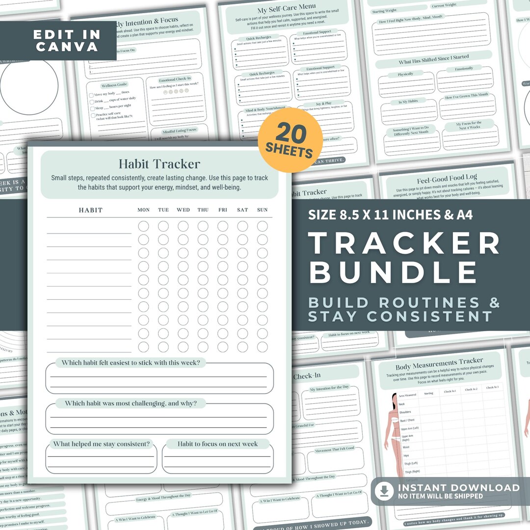 Printable Goal Tracker Mood Tracker Habit Focus Planner Weekly ...