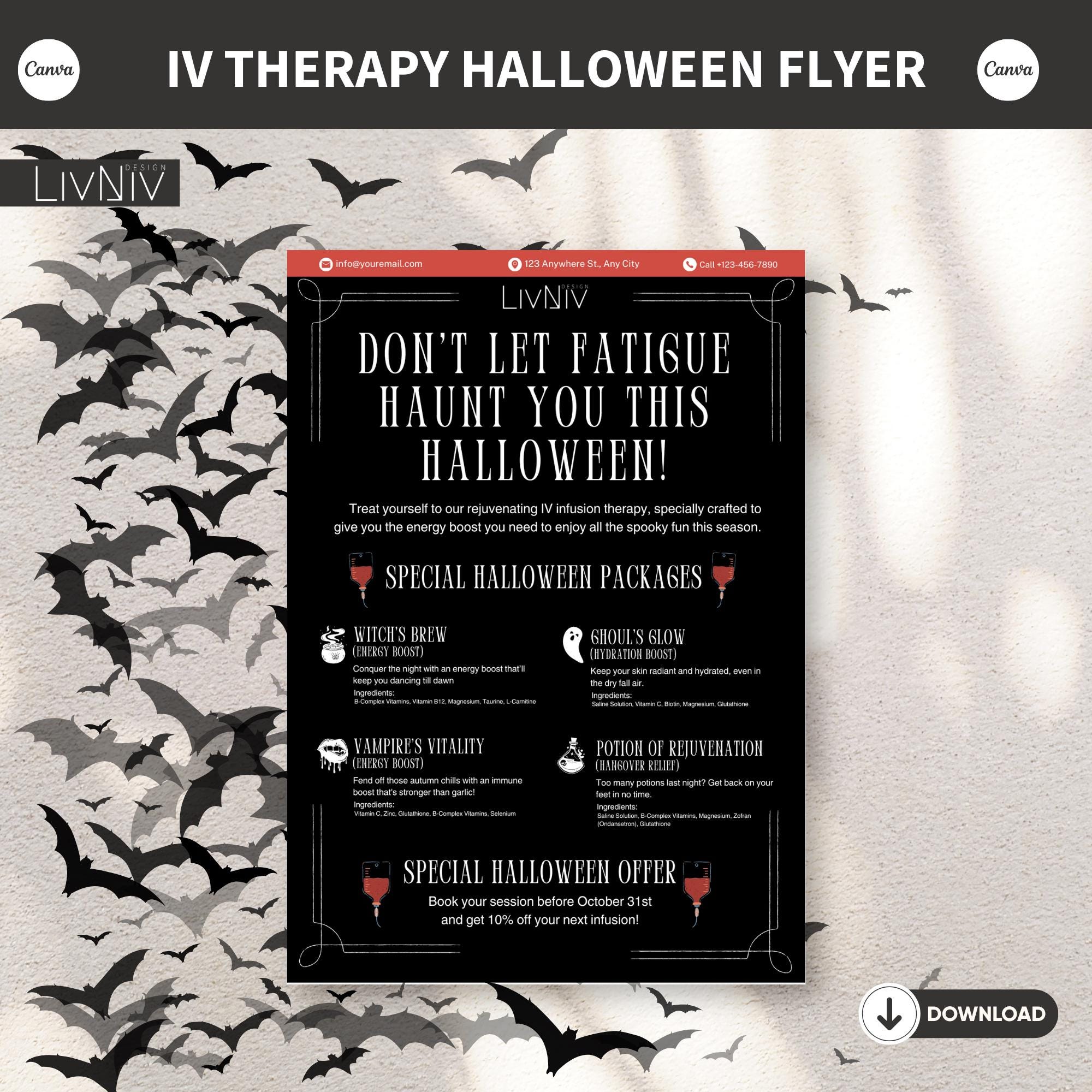 Editable Halloween IV Therapy Canva Template Customizable Flyer for ...