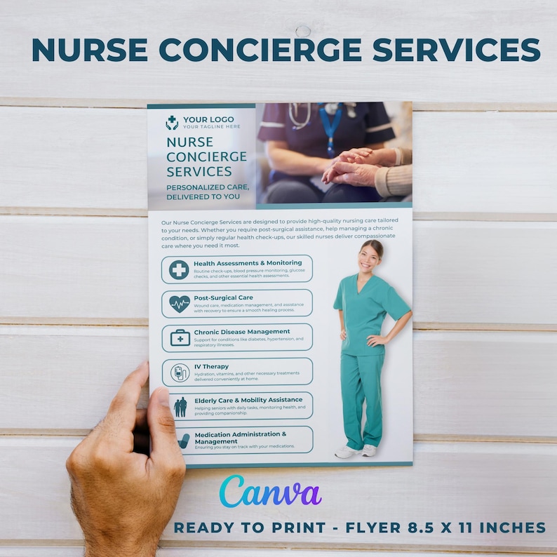 Nurse Concierge Flyer Template for Homecare Services Editable Leaflet for NR Nurse Handout ...