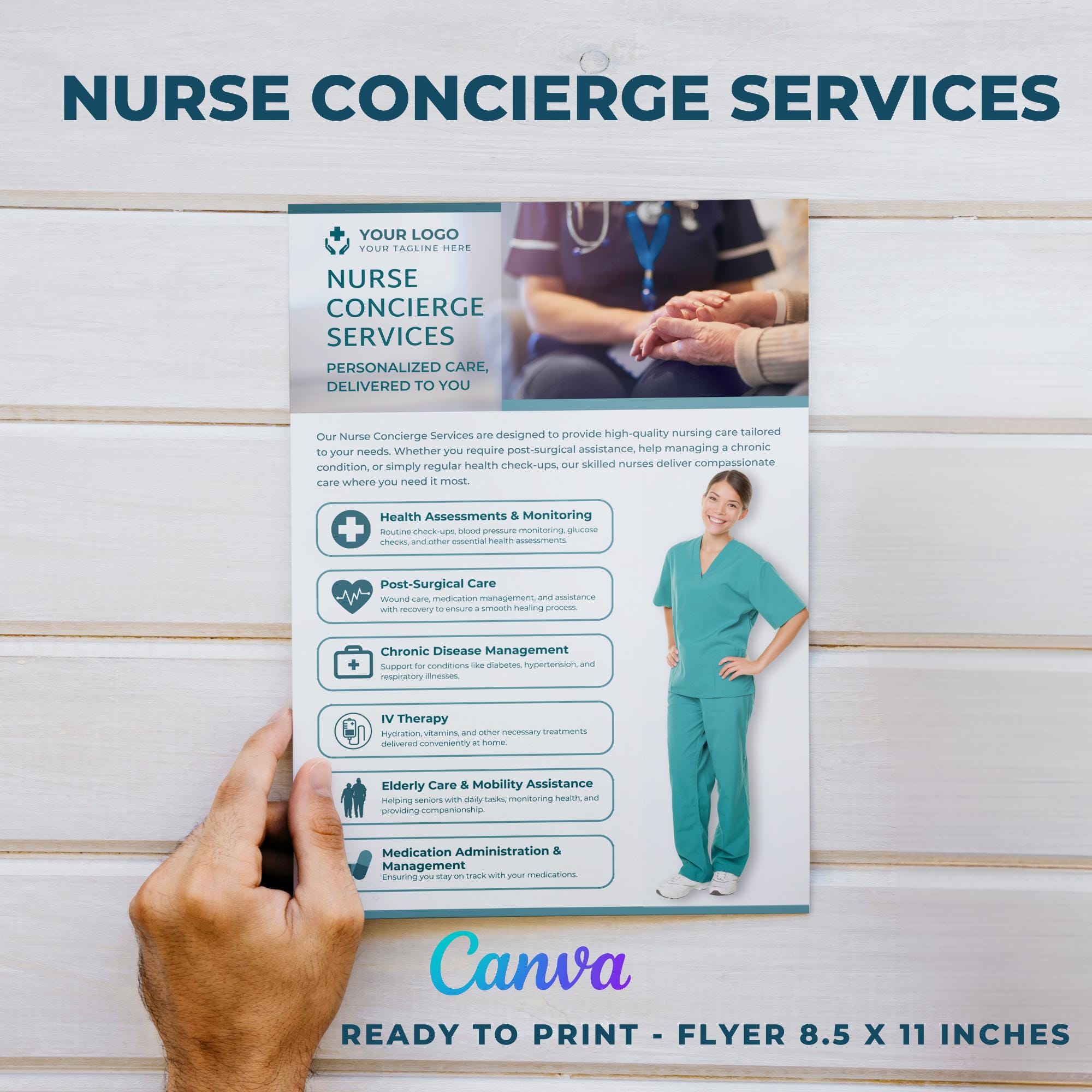 Nurse Concierge Flyer Template for Homecare Services Editable Leaflet ...
