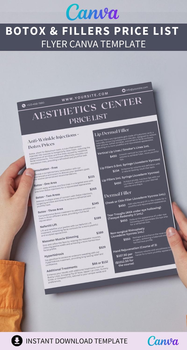 Botox Price List Flyer Template Filler Menu Canva Editable Medspa Pricing Guide Handout Service ...