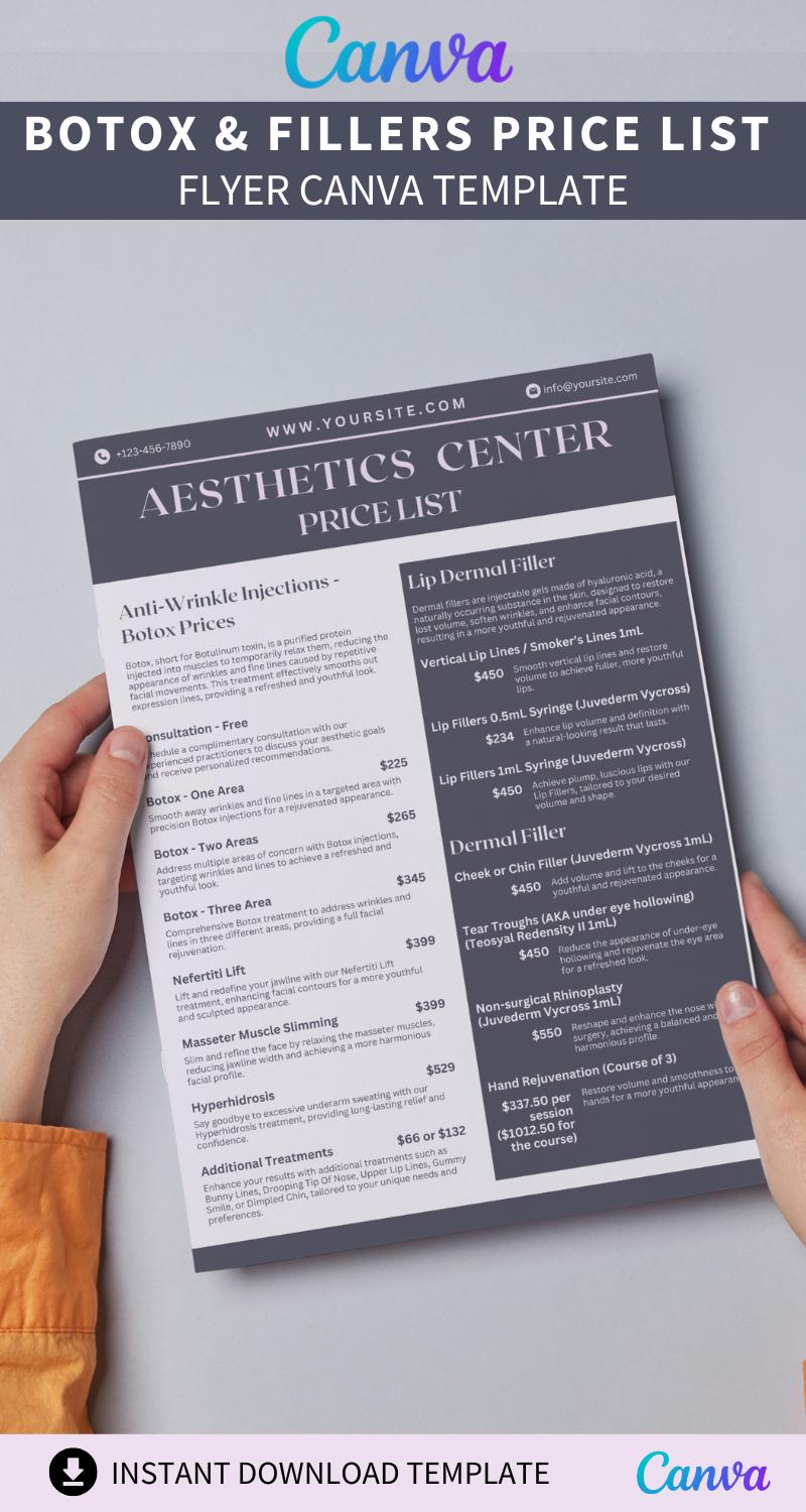 Botox Price List Flyer Template Filler Menu Canva Editable Medspa ...