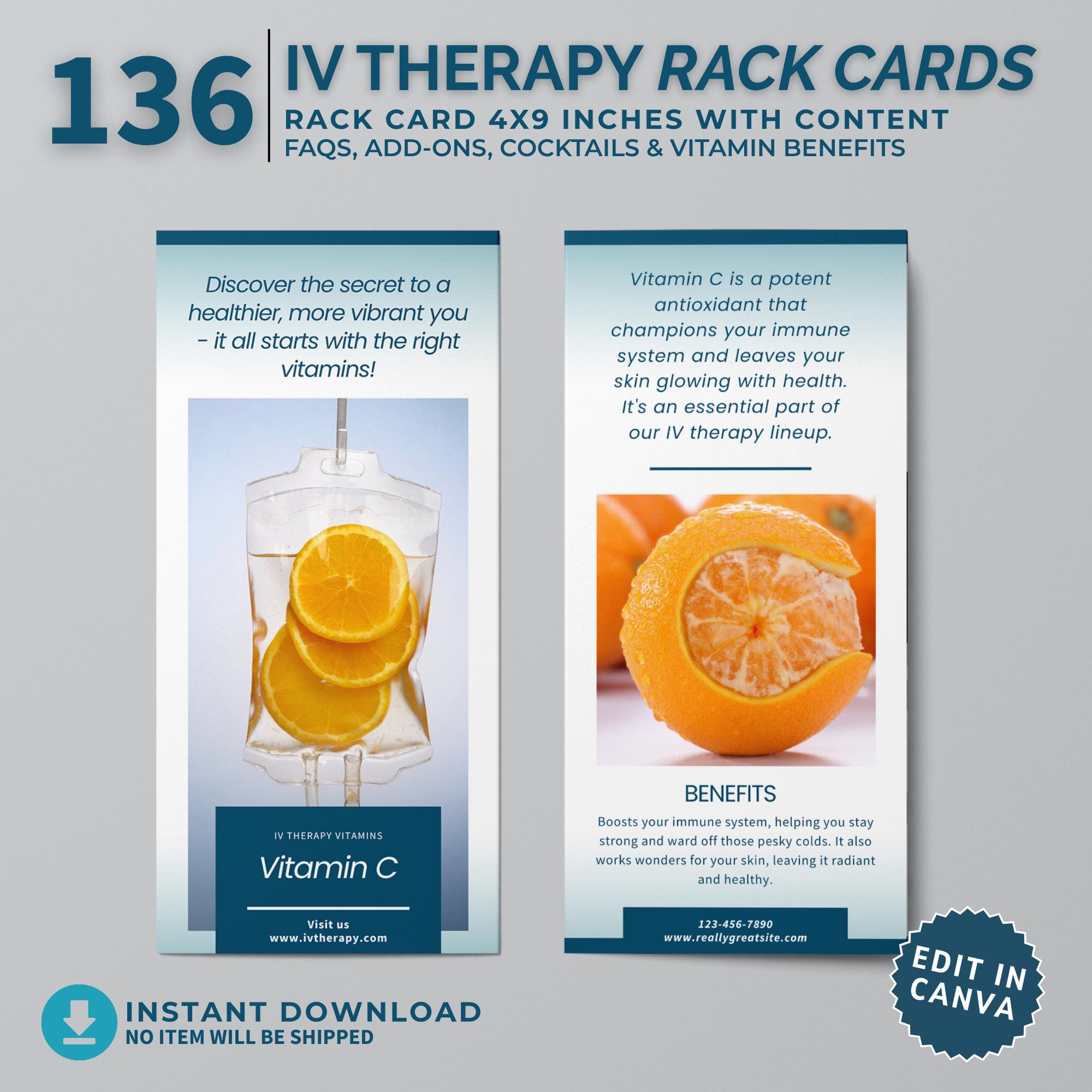 IV Vitamin Rack Card Vitamin Flash Card IV Cocktail Drip Medspas ...