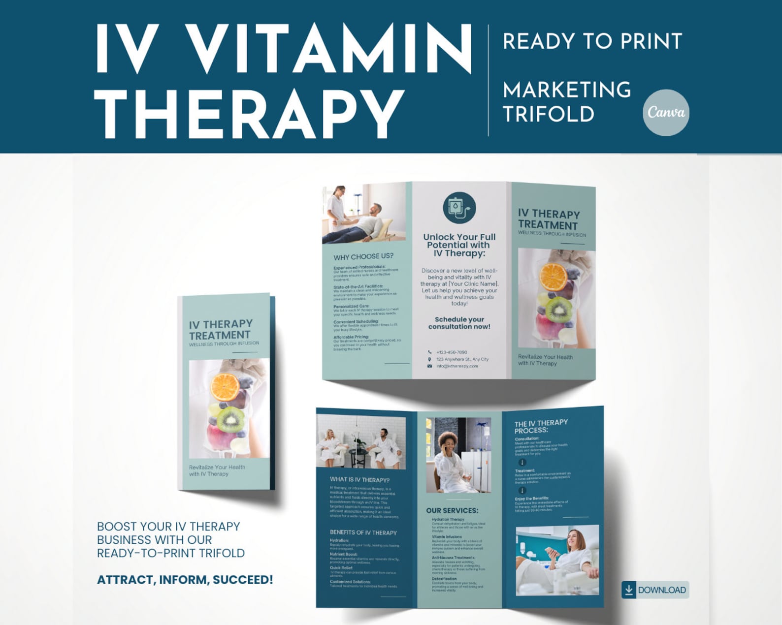 IV Vitamin Therapy Marketing Trifold Canva Template Drip Editable Ready ...