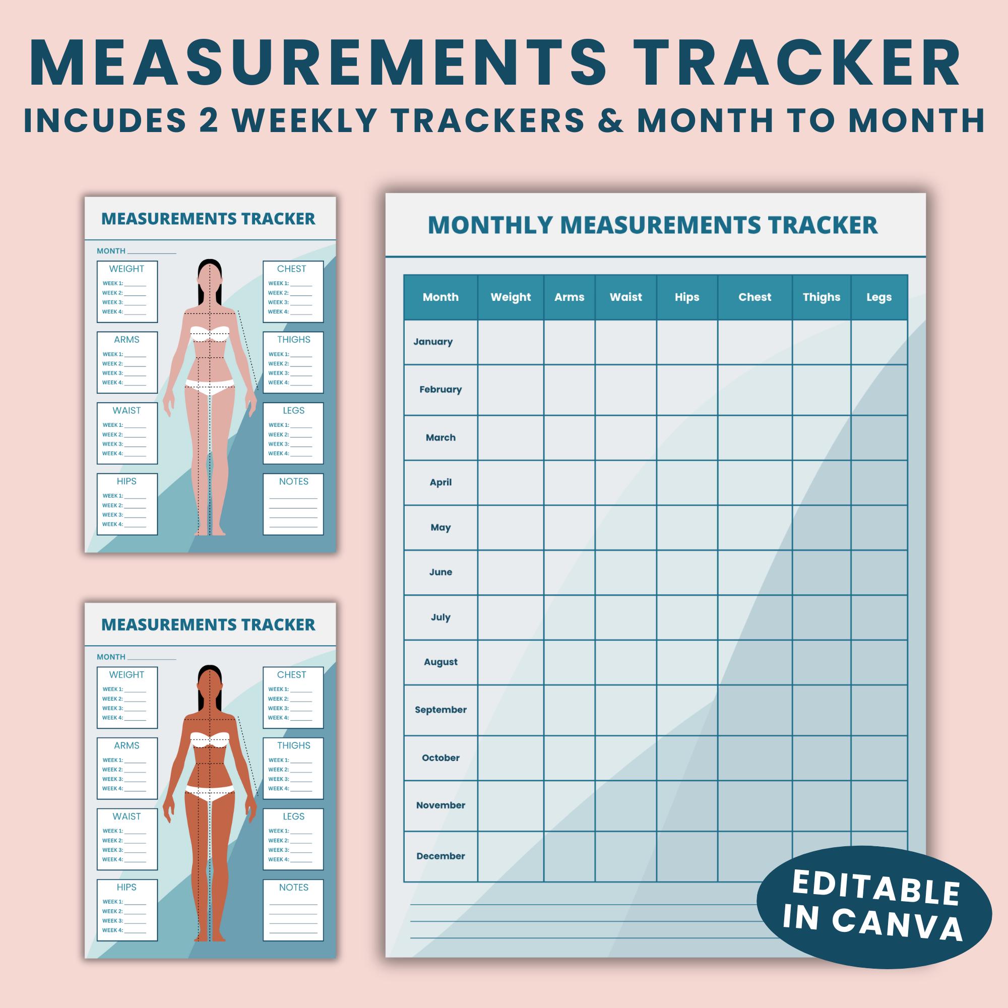 Body Measurement Tracker Printable PDF Canva Template Measurement ...
