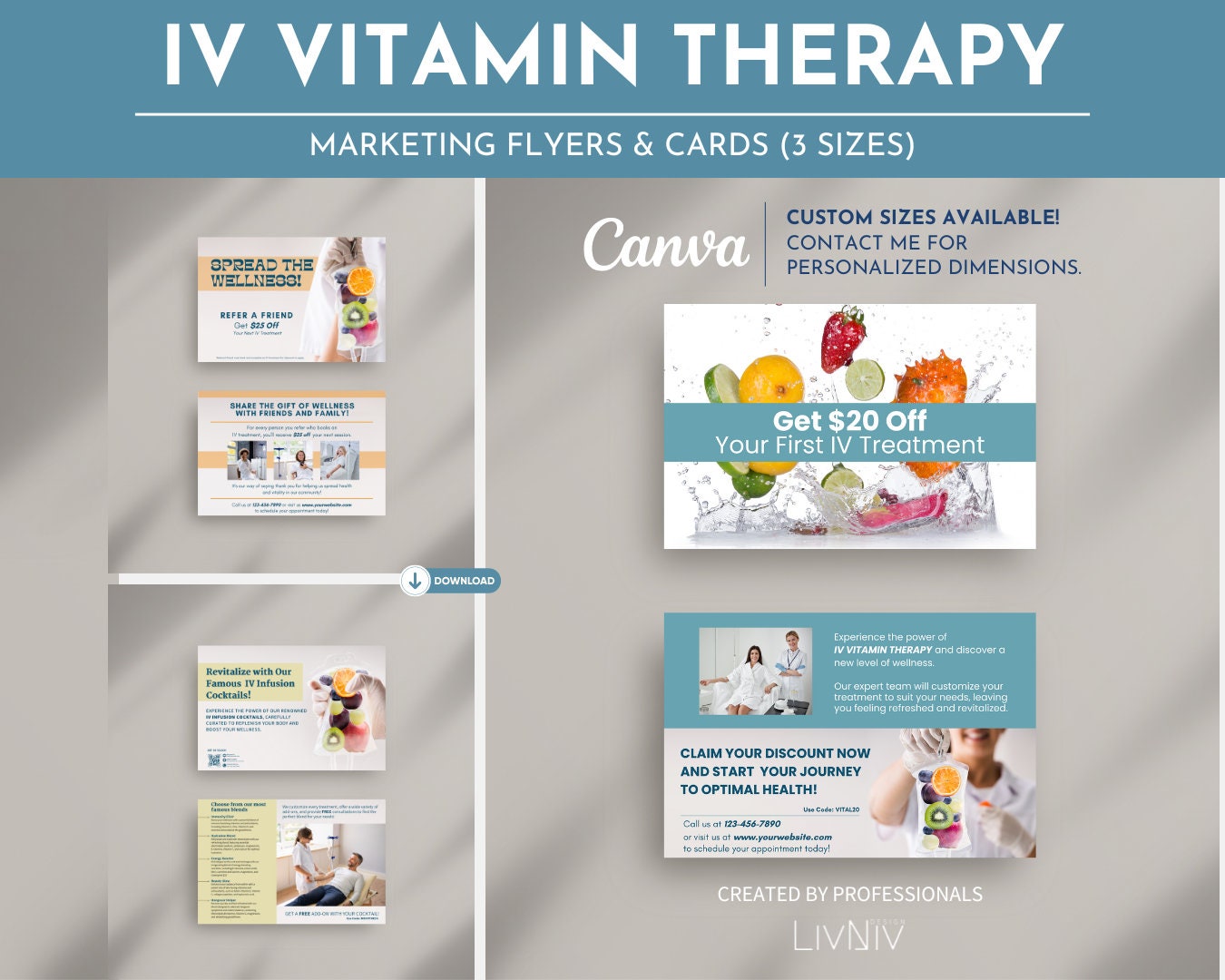 IV Vitamin Therapy Promotional Flyer Editable Canva Marketing Template ...