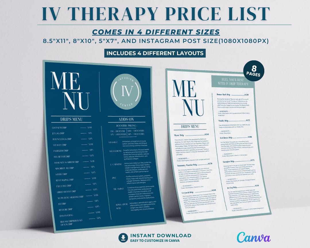 IV Therapy Menu Template IV Hydration Flyer Price List IV Drip ...