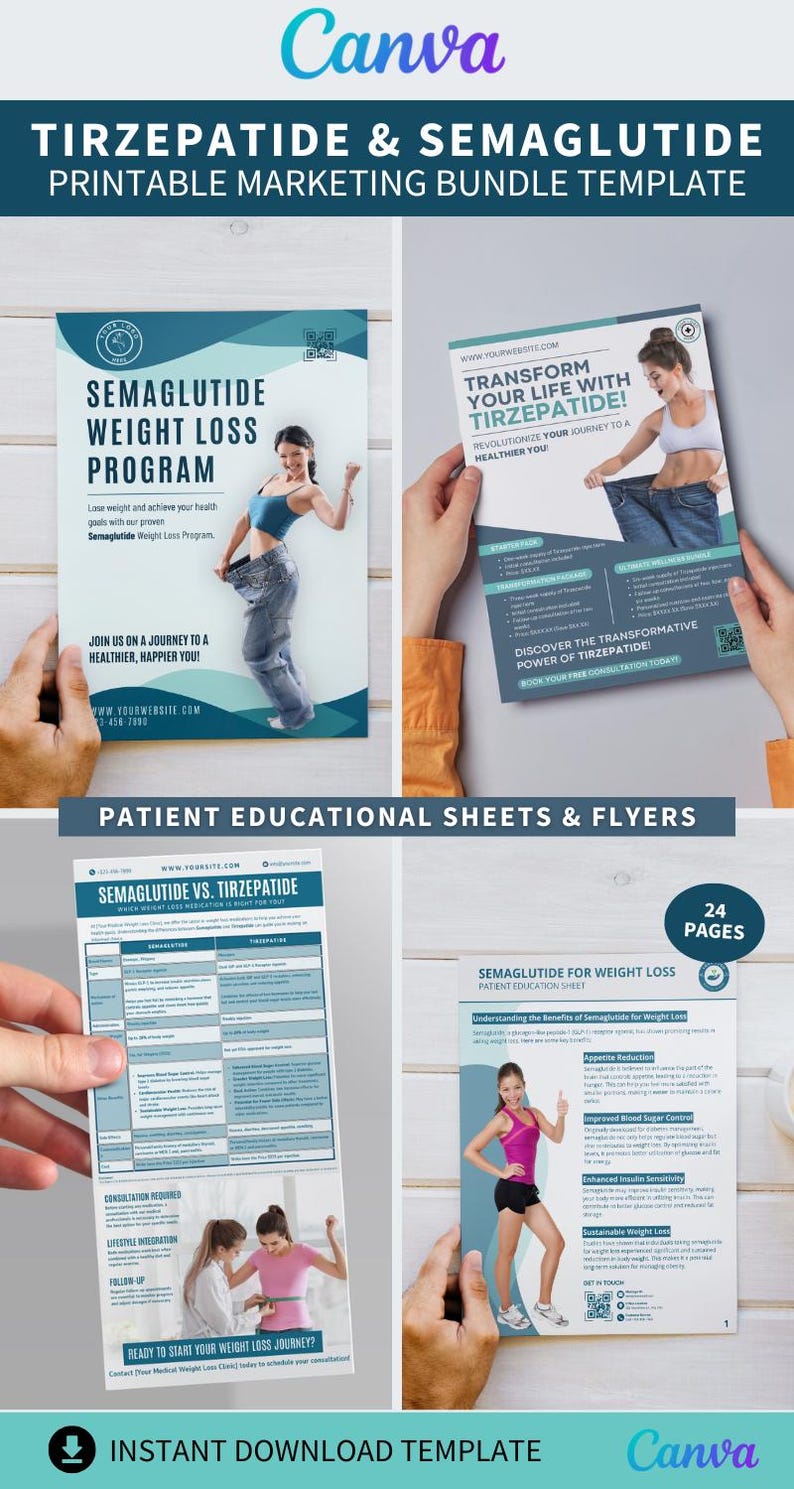 Weight Loss Printable Bundle Tirzepatide Flyer Canva Template ...