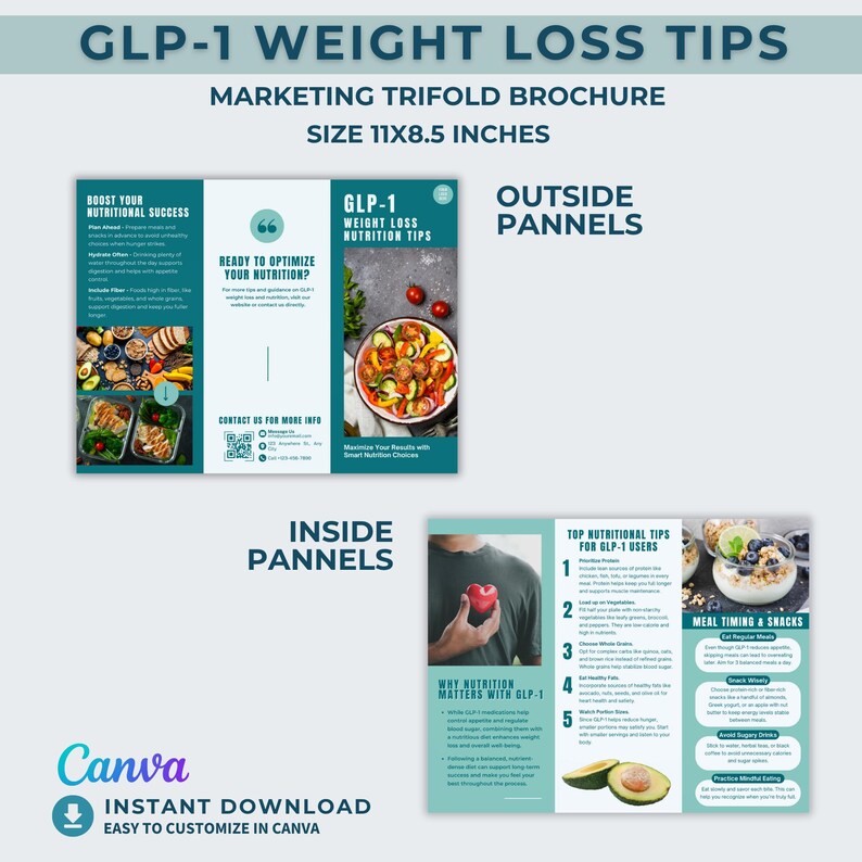 GLP 1 Treatment Brochure Weight Loss Tips Canva Printable Nutritional ...