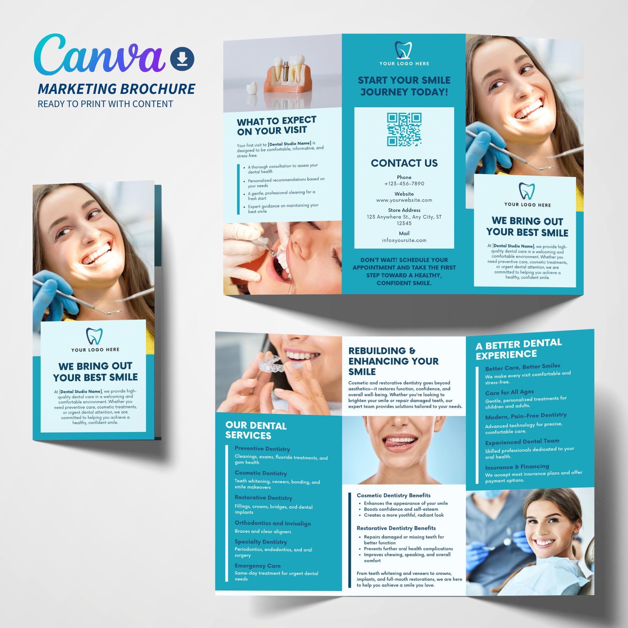 Dental Practice Brochure | Canva Editable Template | Printable 8.5”x11” Trifold Dental Brochure ...