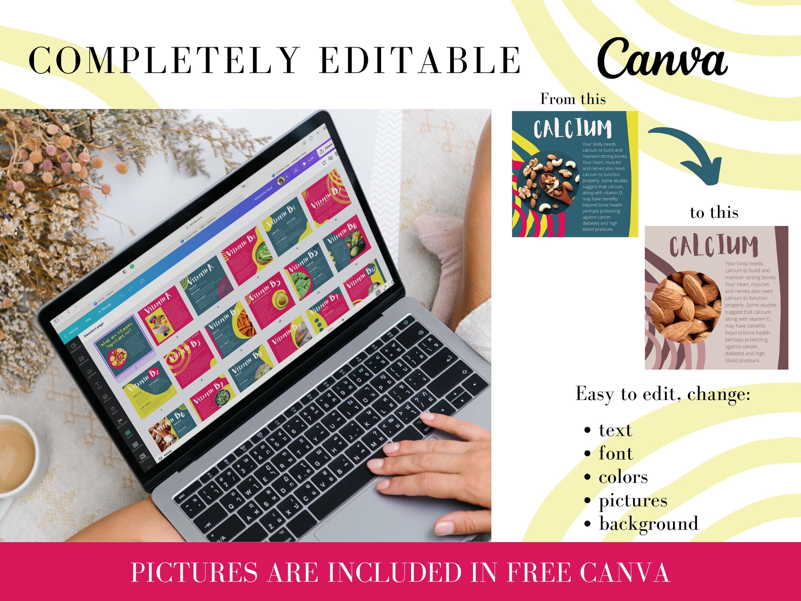 Vitamin Canva Template Social Media Health Posts Pink and - Etsy