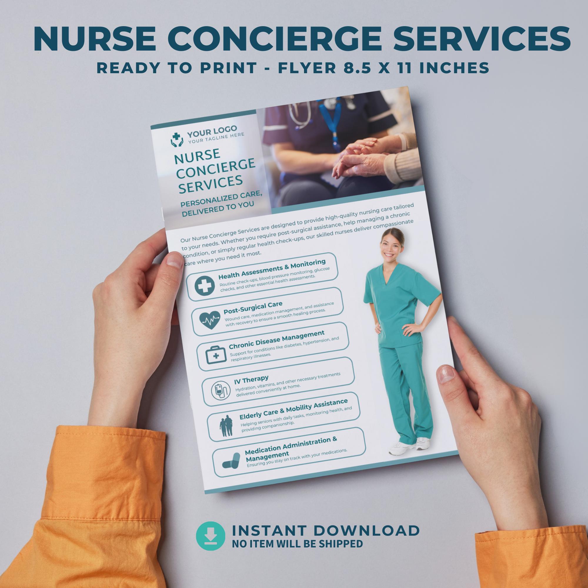 Nurse Concierge Flyer Template for Homecare Services Editable Leaflet for NR Nurse Handout ...