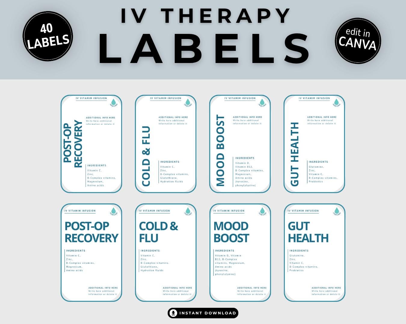 IV Bag Label Template IV Therapy Sticker Drip Label Customizable Canva ...