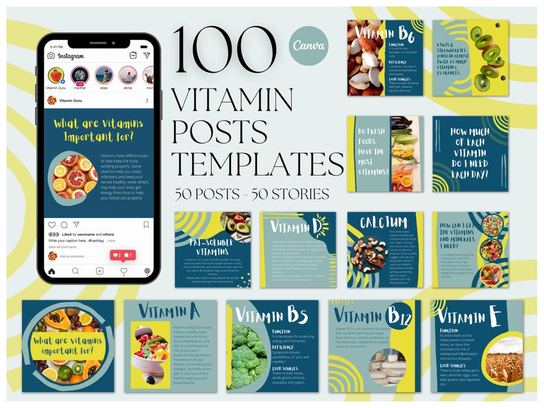 Vitamin Canva Template Social Media Vitamin Template Vegan - Etsy
