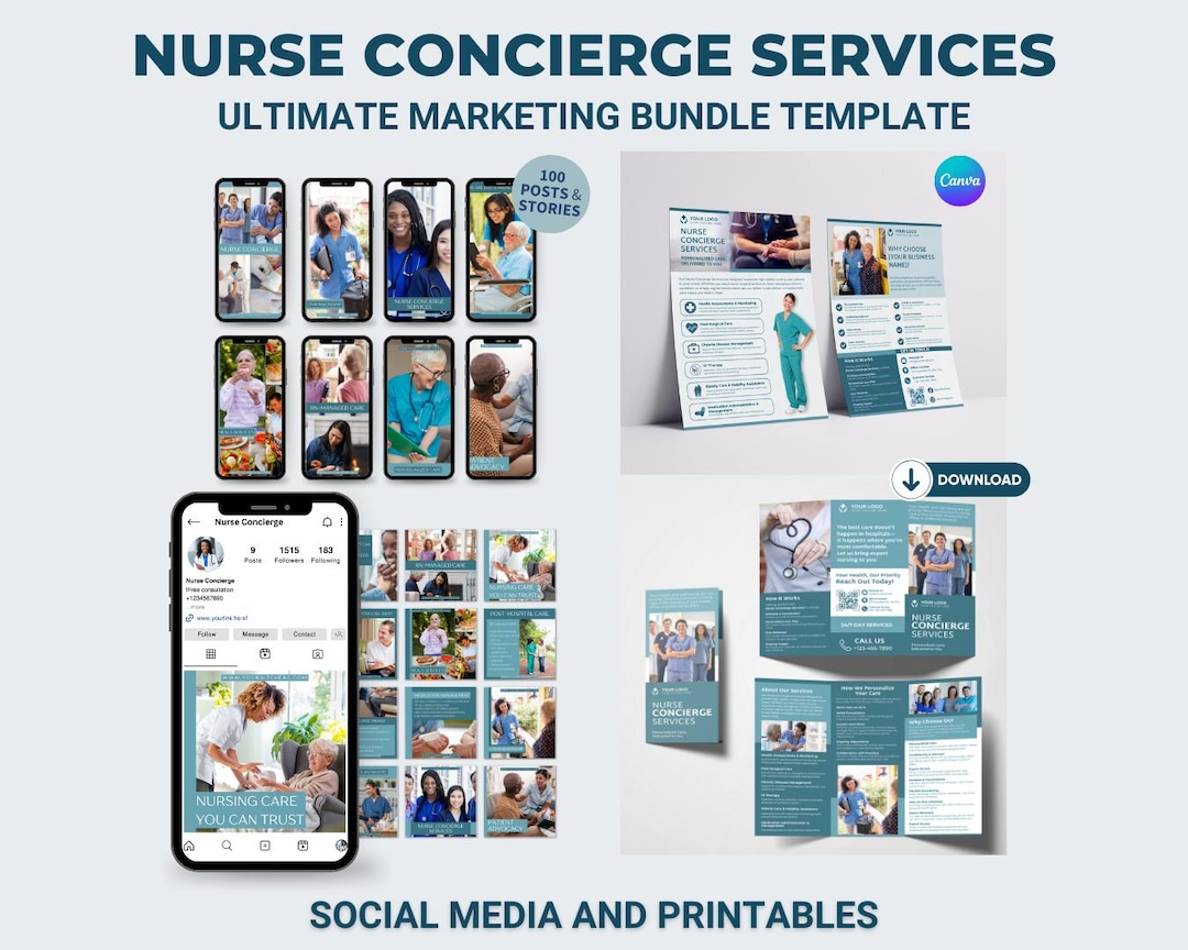 Nurse Marketing Bundle Canva Editable Concierge Medicine Branding Kit ...