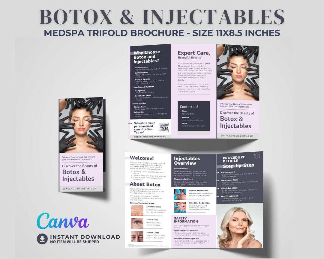 Botox and Injectables Trifold Canva Editable Template Ready to Print ...