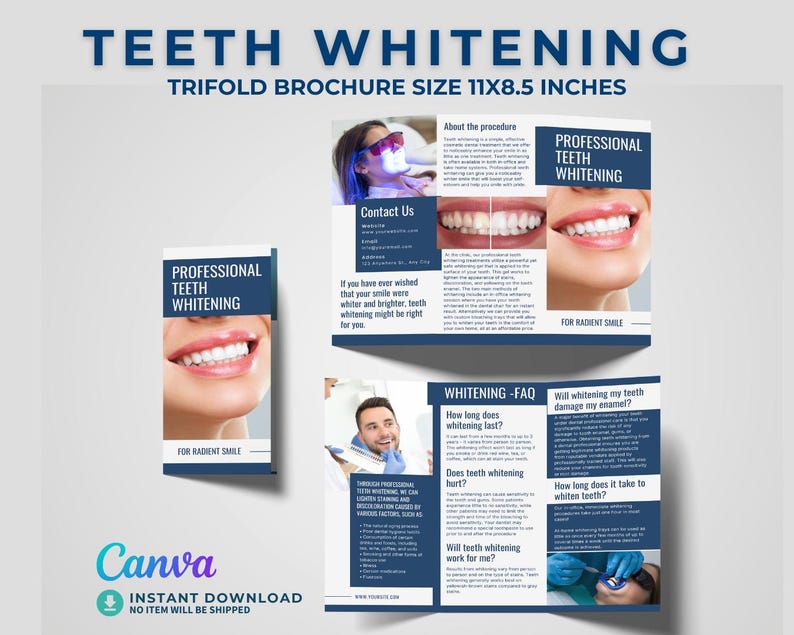 Teeth Whitening Trifold Template Editable Medical Brochure Dental ...