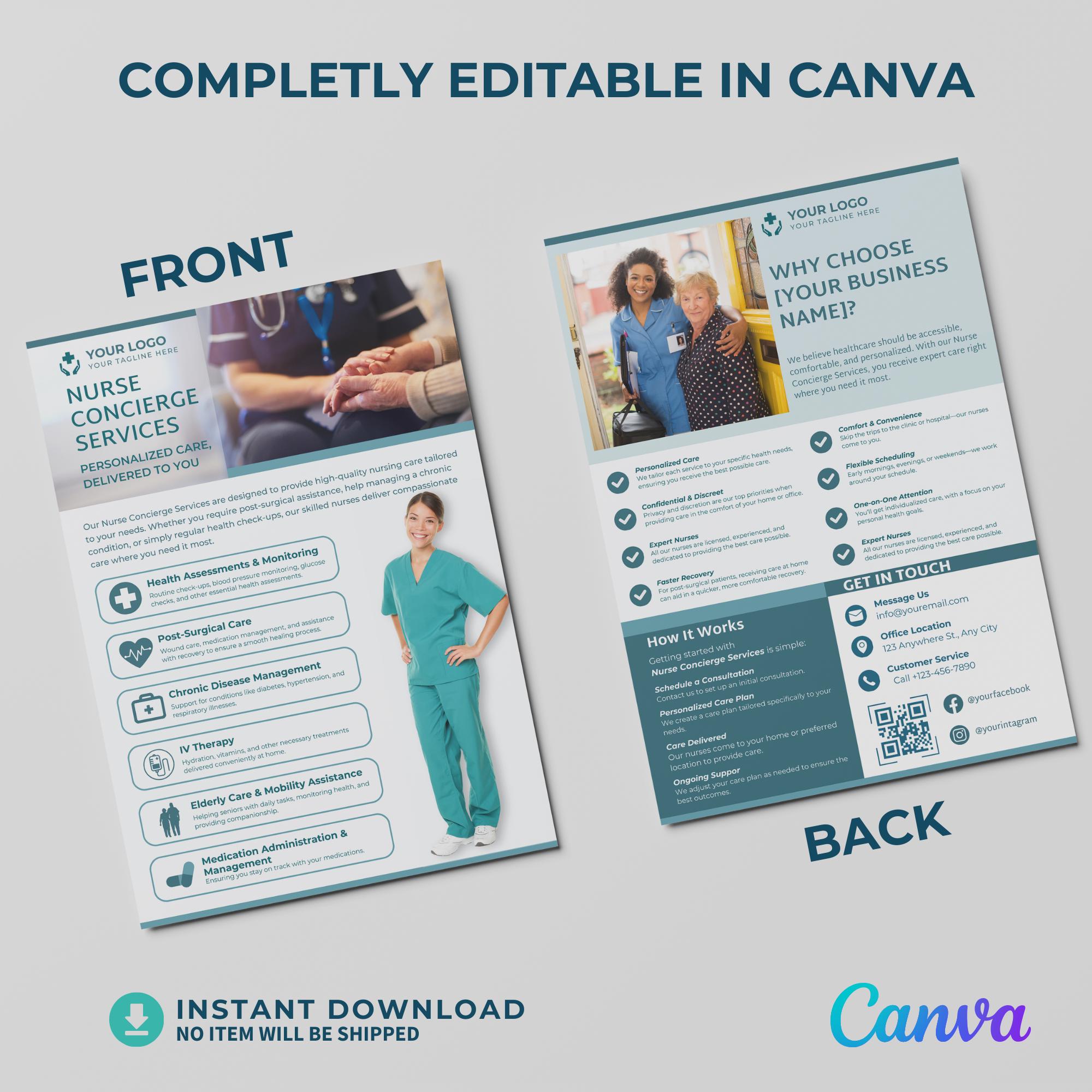 Nurse Concierge Flyer Template for Homecare Services Editable Leaflet ...