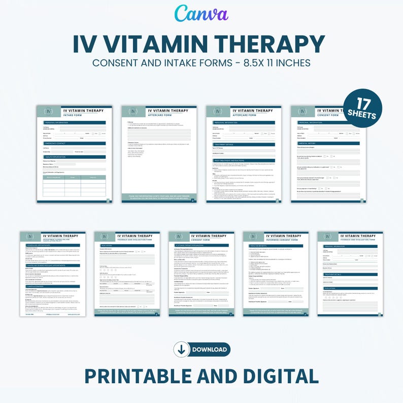 IV Therapy Consent Form Drip Intake Chart IV Infusion Waiver Sheet ...
