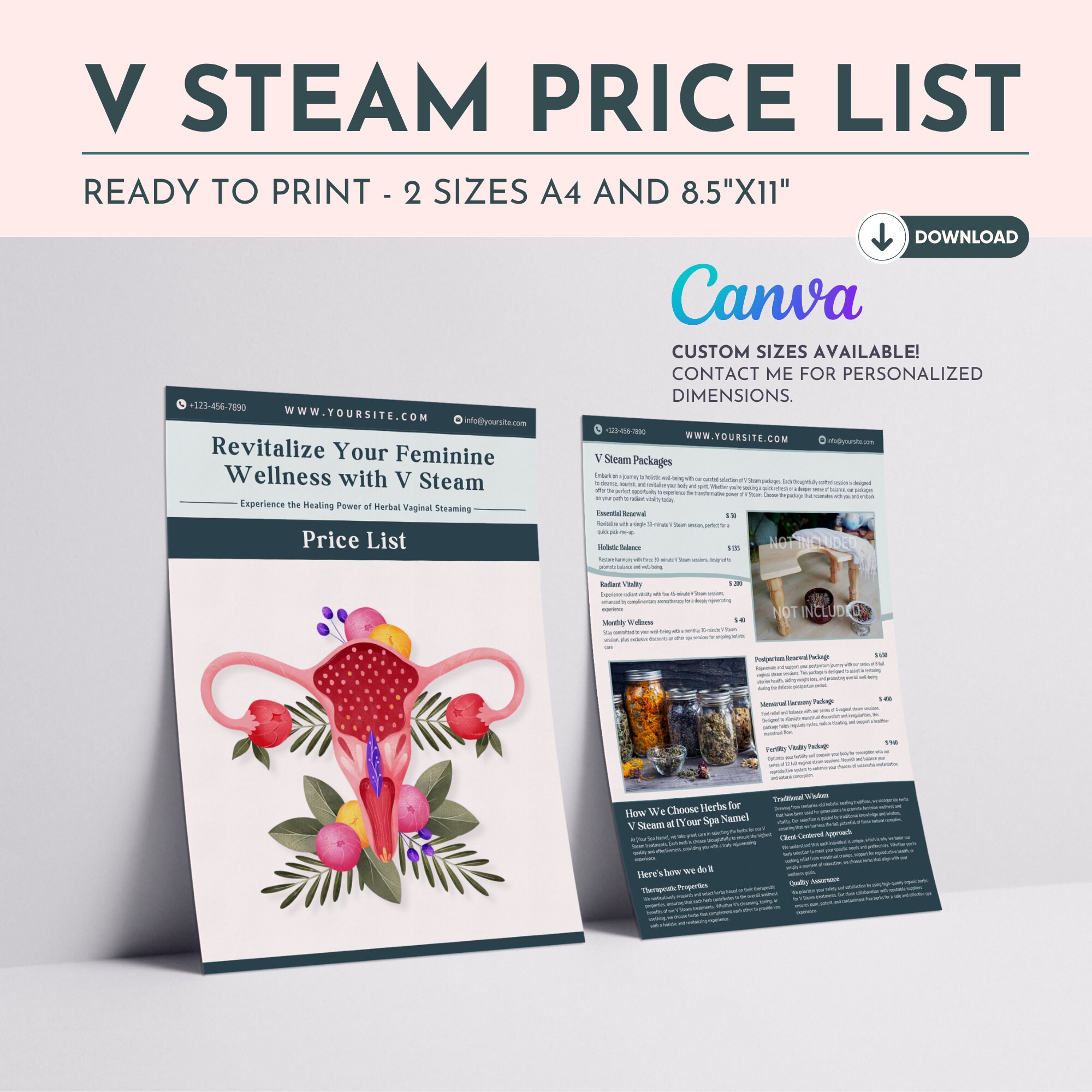 Yoni Steam Price List Canva Editable Template V Steaming Herbal Vaginal ...