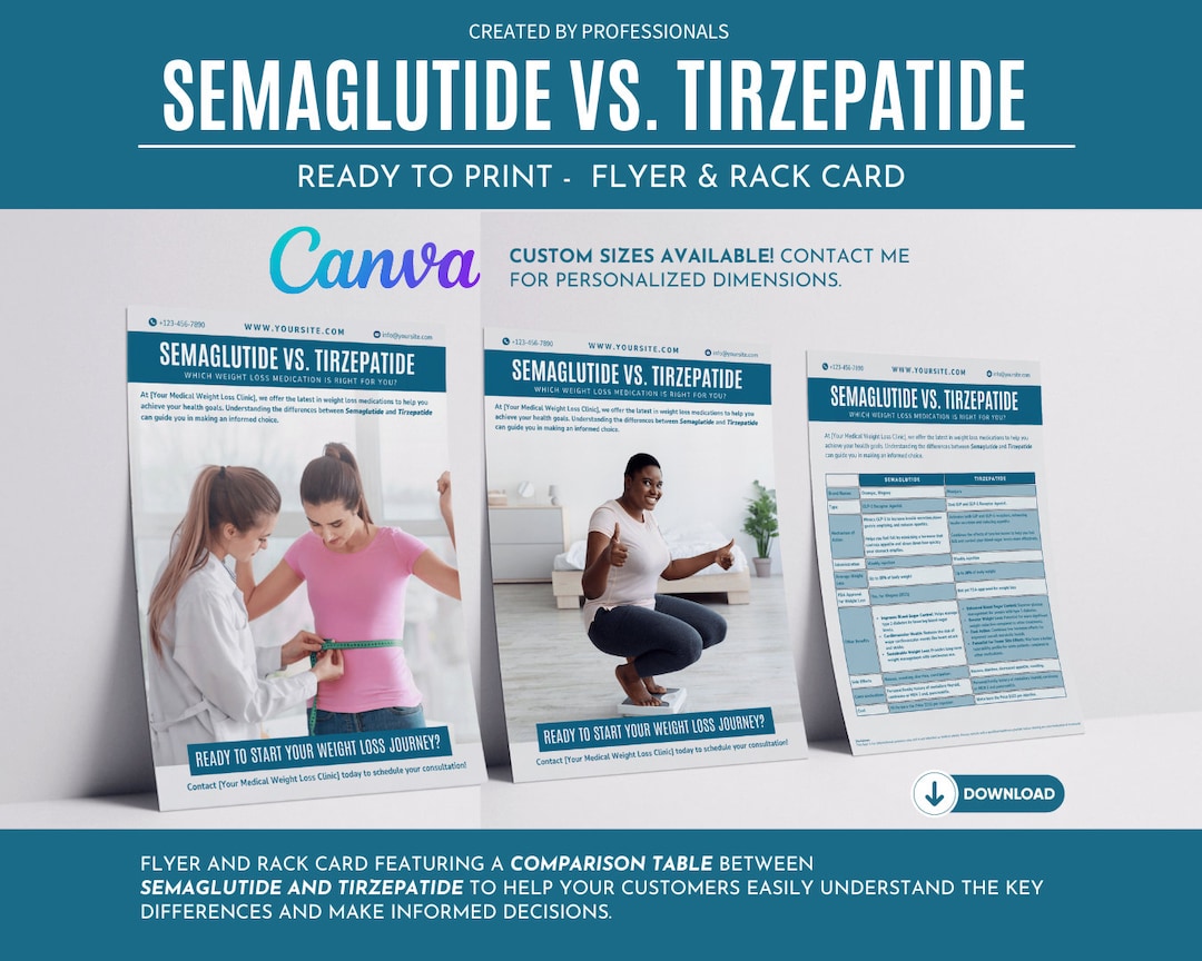 Editable Semaglutide Vs. Tirzepatide Weight Loss Flyer & Rack Cards for ...