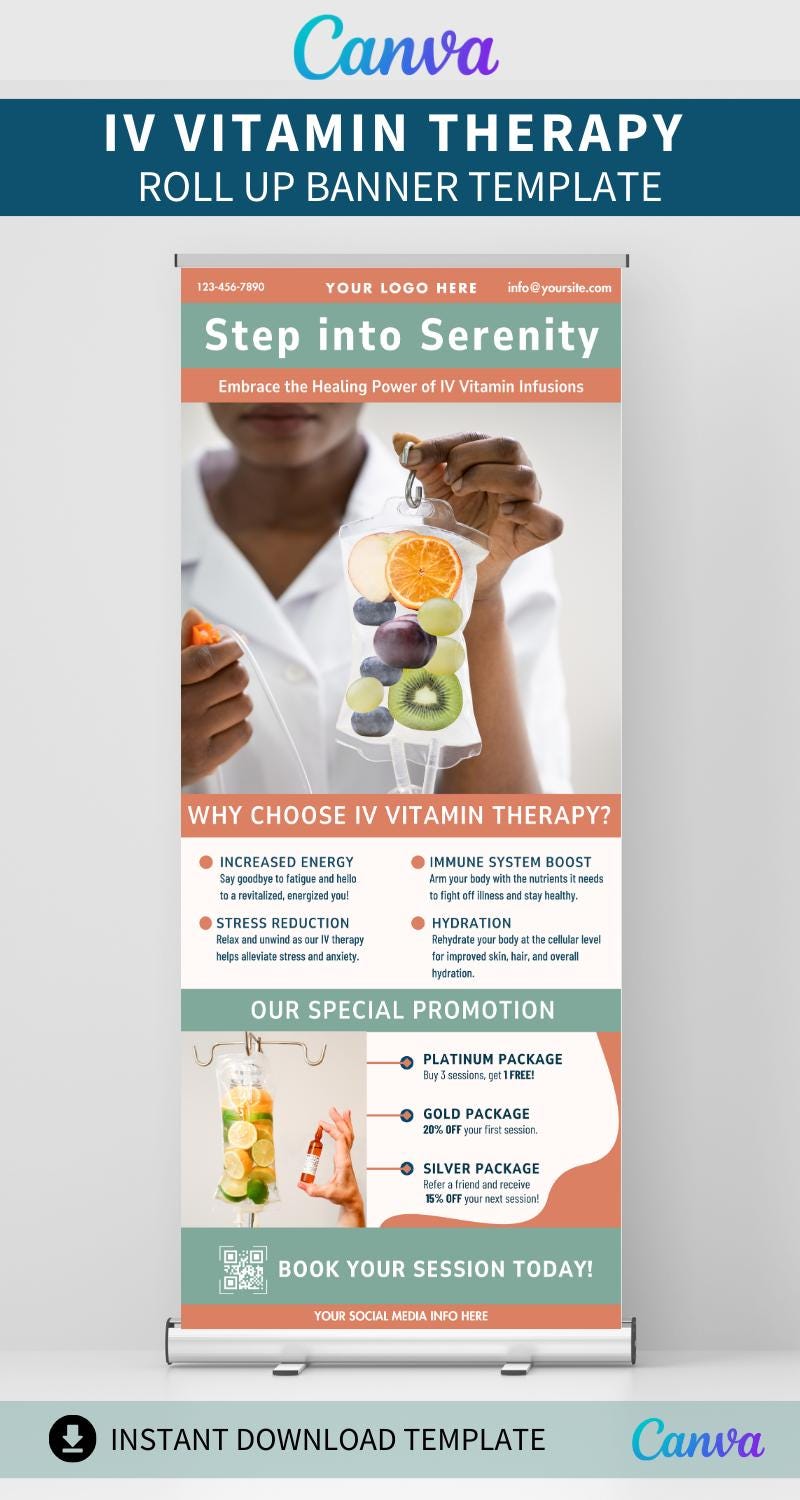 IV Therapy Banner Template Standing Banner Wellness Service Retractable ...