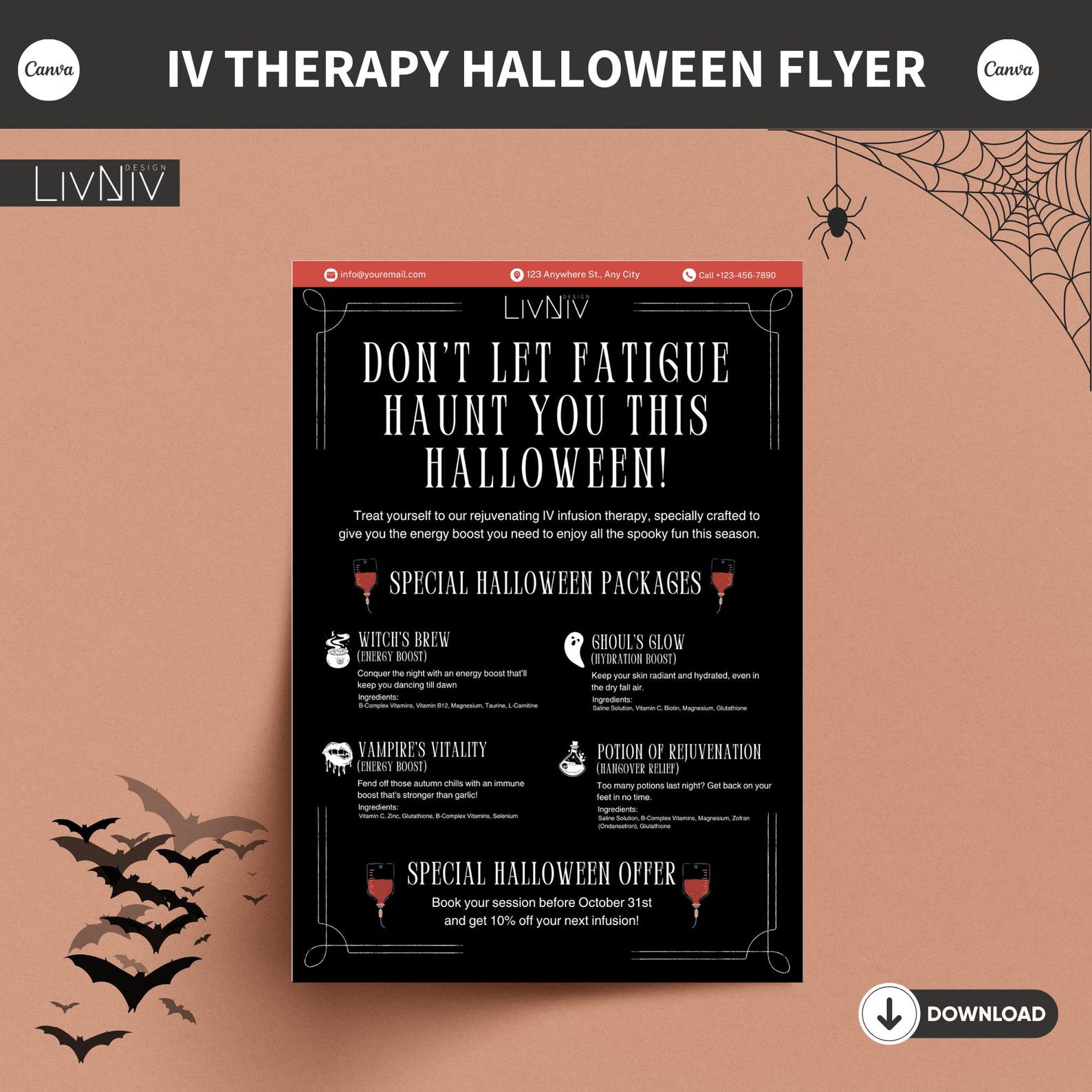 Editable Halloween IV Therapy Canva Template Customizable Flyer for ...