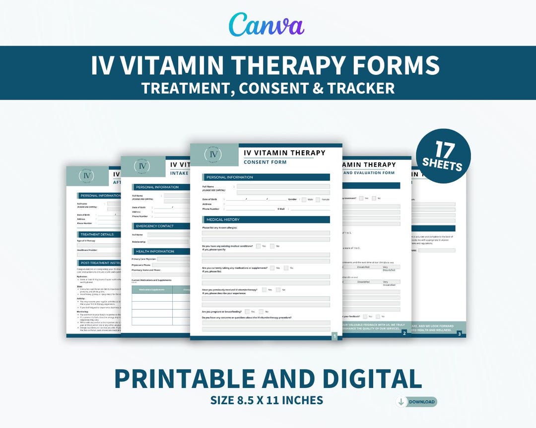IV Therapy Consent Form Drip Intake Chart IV Infusion Waiver Sheet ...
