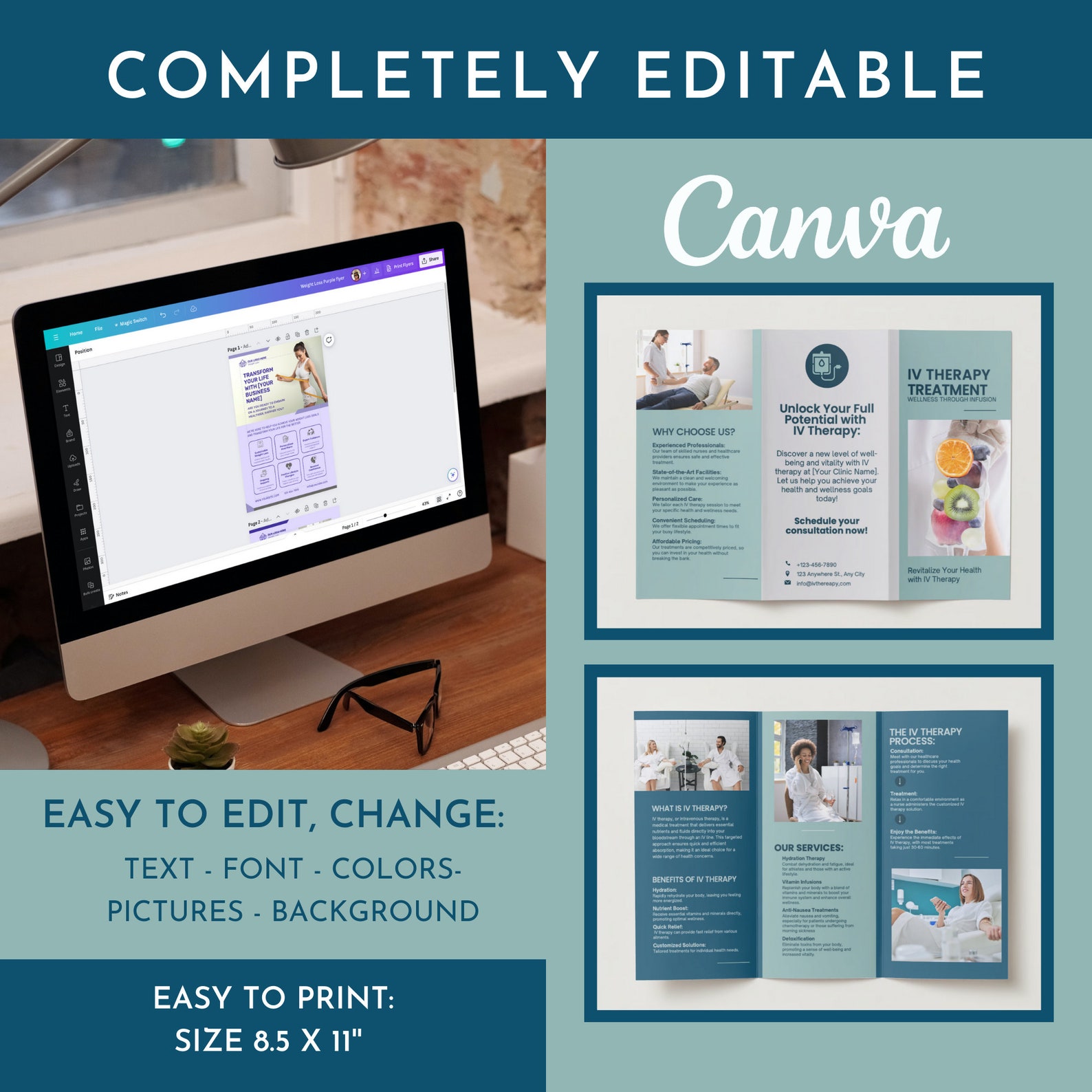 IV Vitamin Therapy Marketing Trifold Canva Template Drip Editable Ready ...