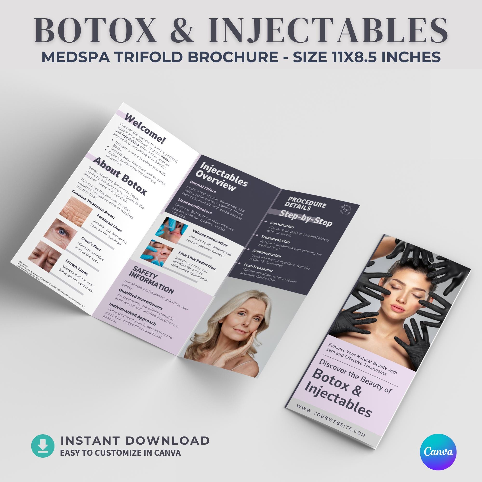 Botox and Injectables Trifold Canva Editable Template Ready to Print ...