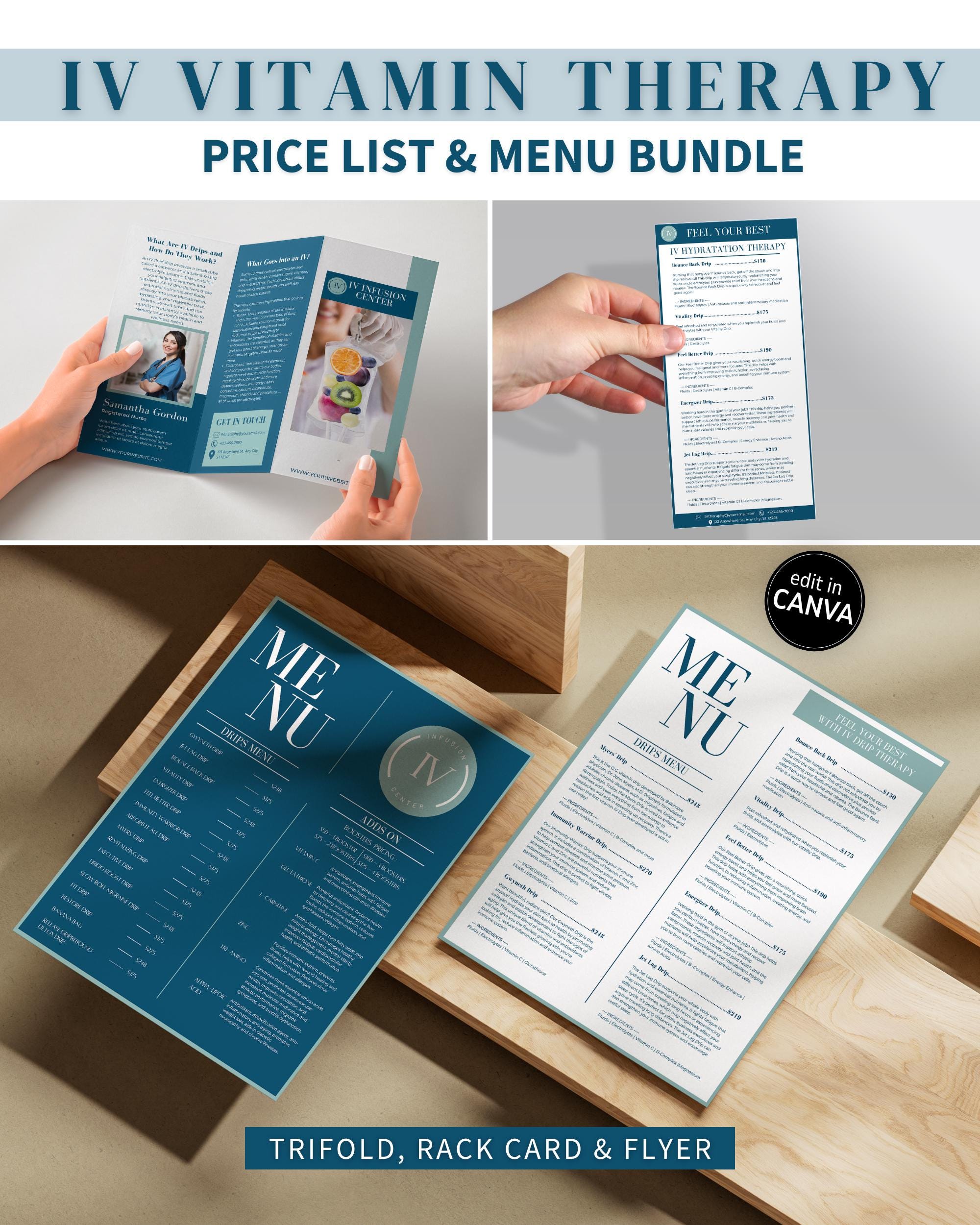 IV Therapy Menu Bundle IV Drip Marketing Template Iv Infusion Price ...