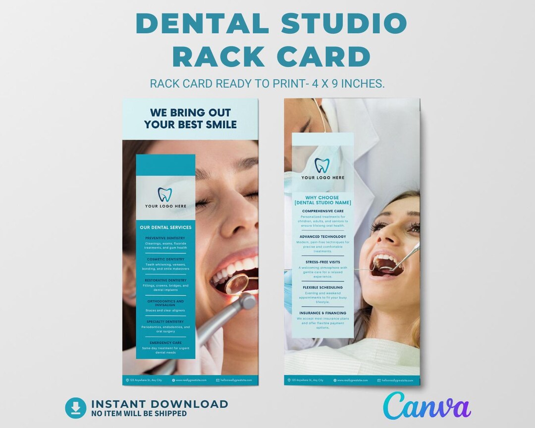 Dental Practice Rack Card Canva Editable Template for Dental Clinic ...