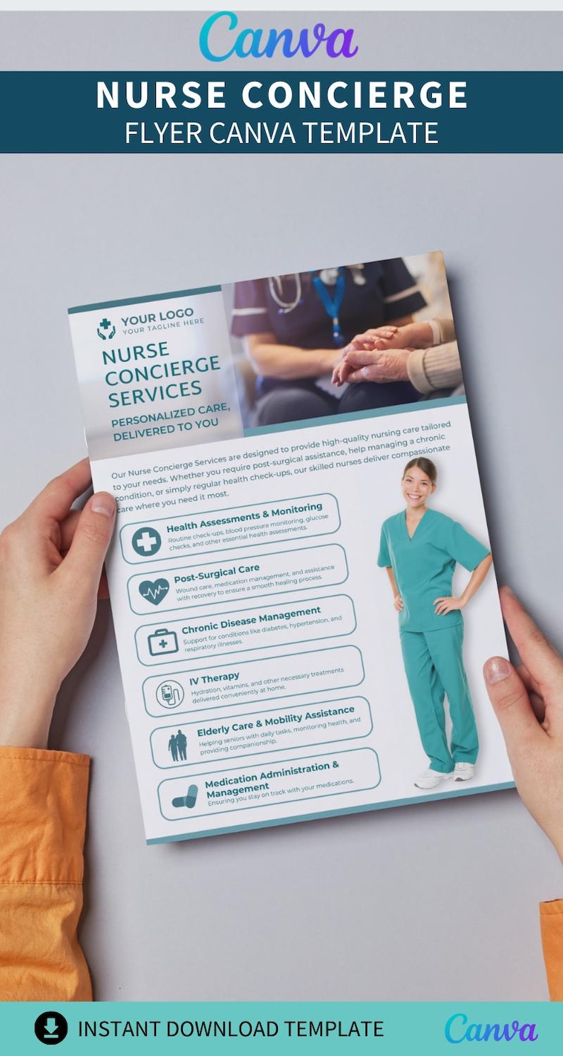 Nurse Concierge Flyer Template for Homecare Services Editable Leaflet ...