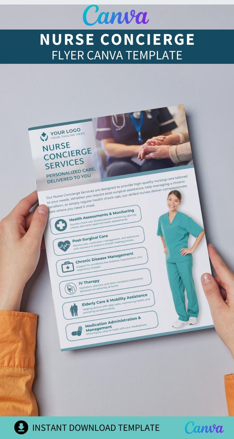 Nurse Concierge Flyer Template for Homecare Services Editable Leaflet for NR Nurse Handout ...