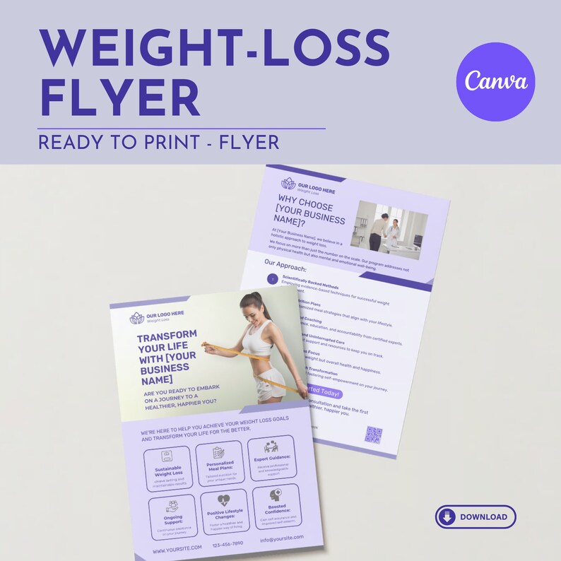 Editable Weight Loss Flyer Template: Canva Design for Health & Fitness ...