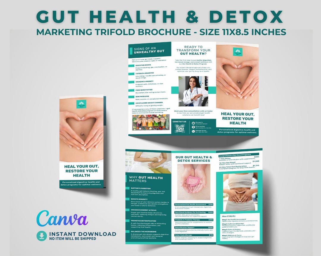 Gut Health Trifold Template Detox Brochure Nutritionist Handout ...