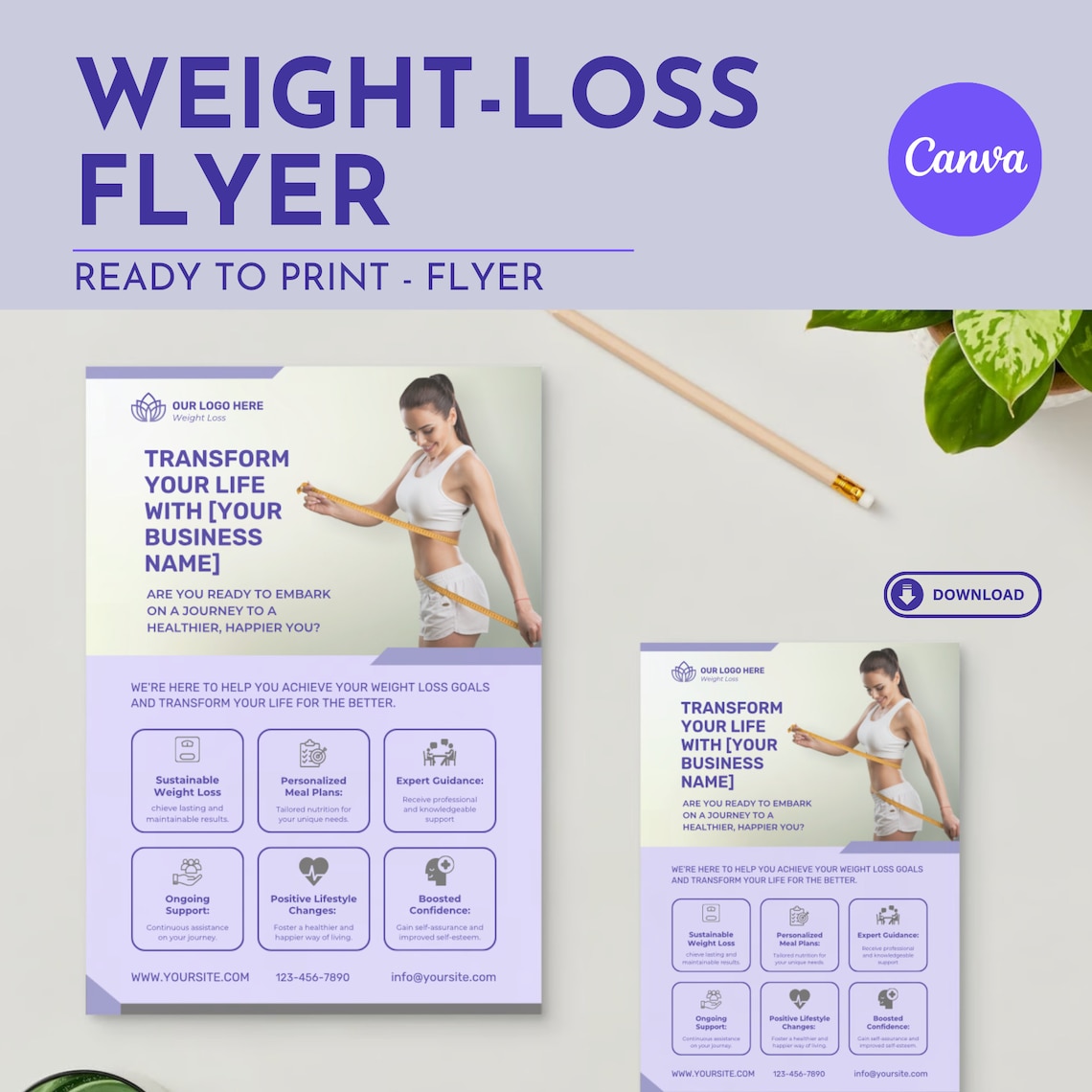 Editable Weight Loss Flyer Template: Canva Design for Health & Fitness ...