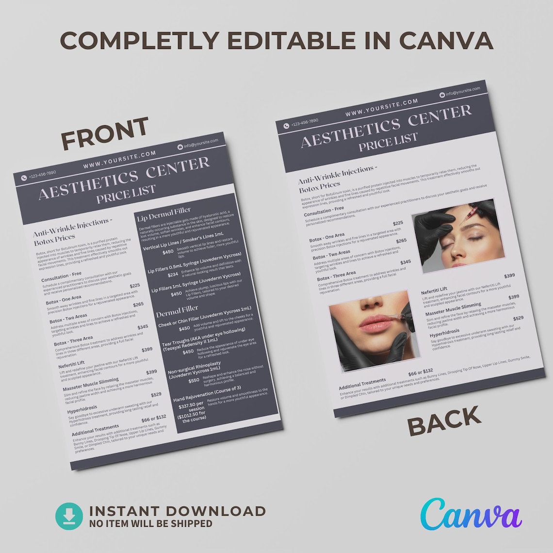 Botox Price List Flyer Template Filler Menu Canva Editable Medspa ...