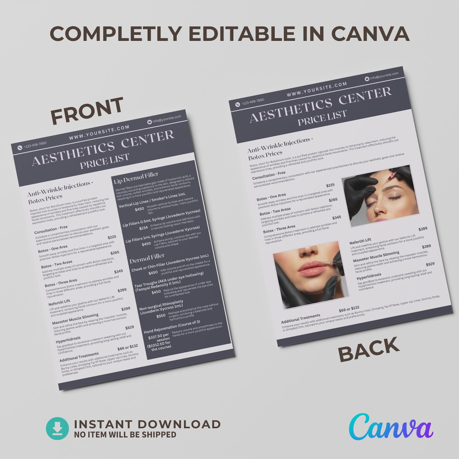 Botox Price List Flyer Template Filler Menu Canva Editable Medspa ...