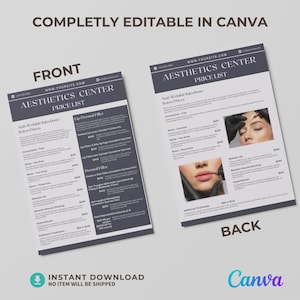 Botox Price List Flyer Template Filler Menu Canva Editable Medspa ...