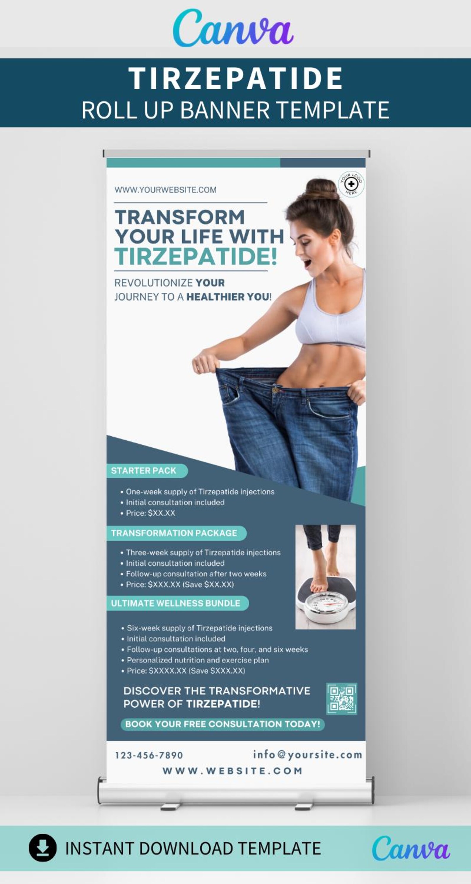 Tirzepatide Banner Weight Loss Roll up Template GLP-1 Marketing Display ...