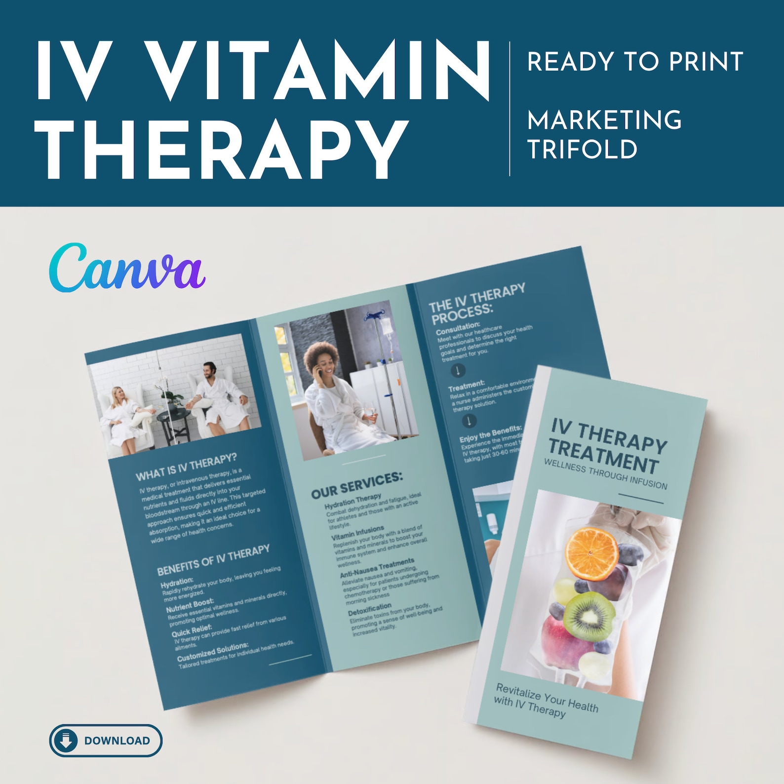 IV Vitamin Therapy Marketing Trifold Canva Template Drip Editable Ready ...