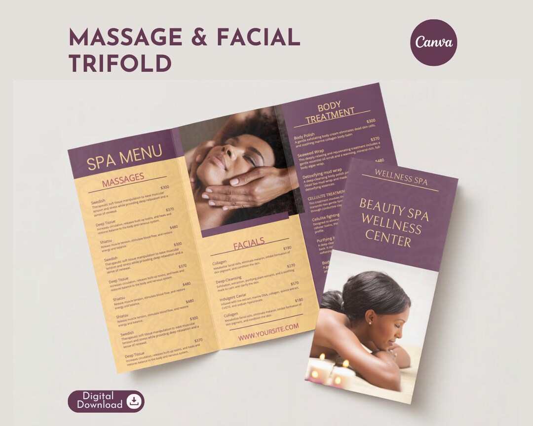 Editable Massage and Facial Services Brochure Template - Spa Pamphlet ...