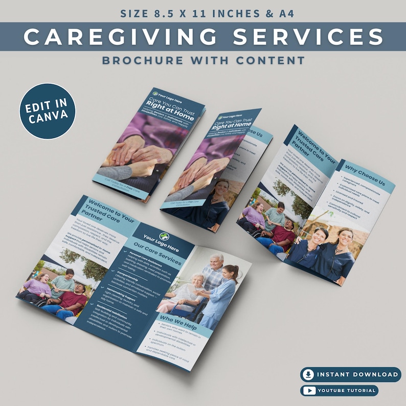 Senior Care Flyer Canva Template Caregiver Rack Card Home Care Pamphlet ...