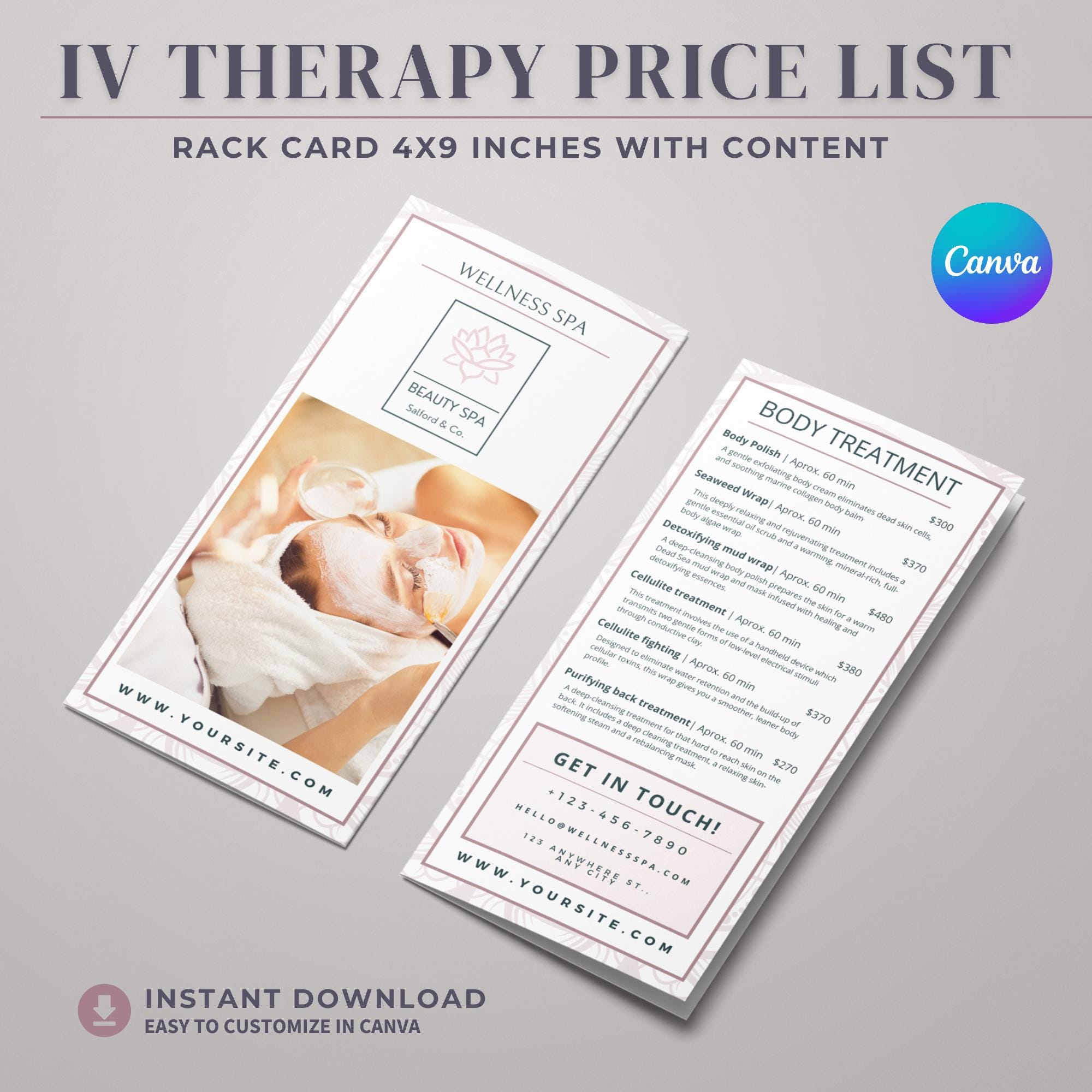 Wellness Spa Price List Rack Card Template Skincare Treatment Menu ...