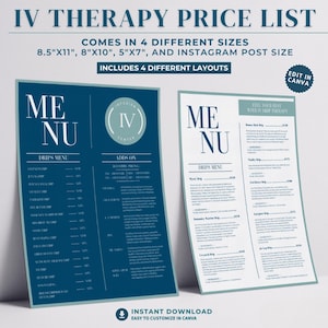 IV Therapy Menu Bundle IV Drip Marketing Template Iv Infusion Price ...