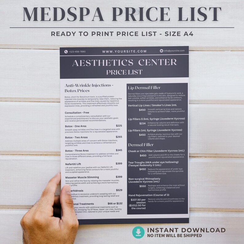 Botox Price List Flyer Template Filler Menu Canva Editable Medspa ...