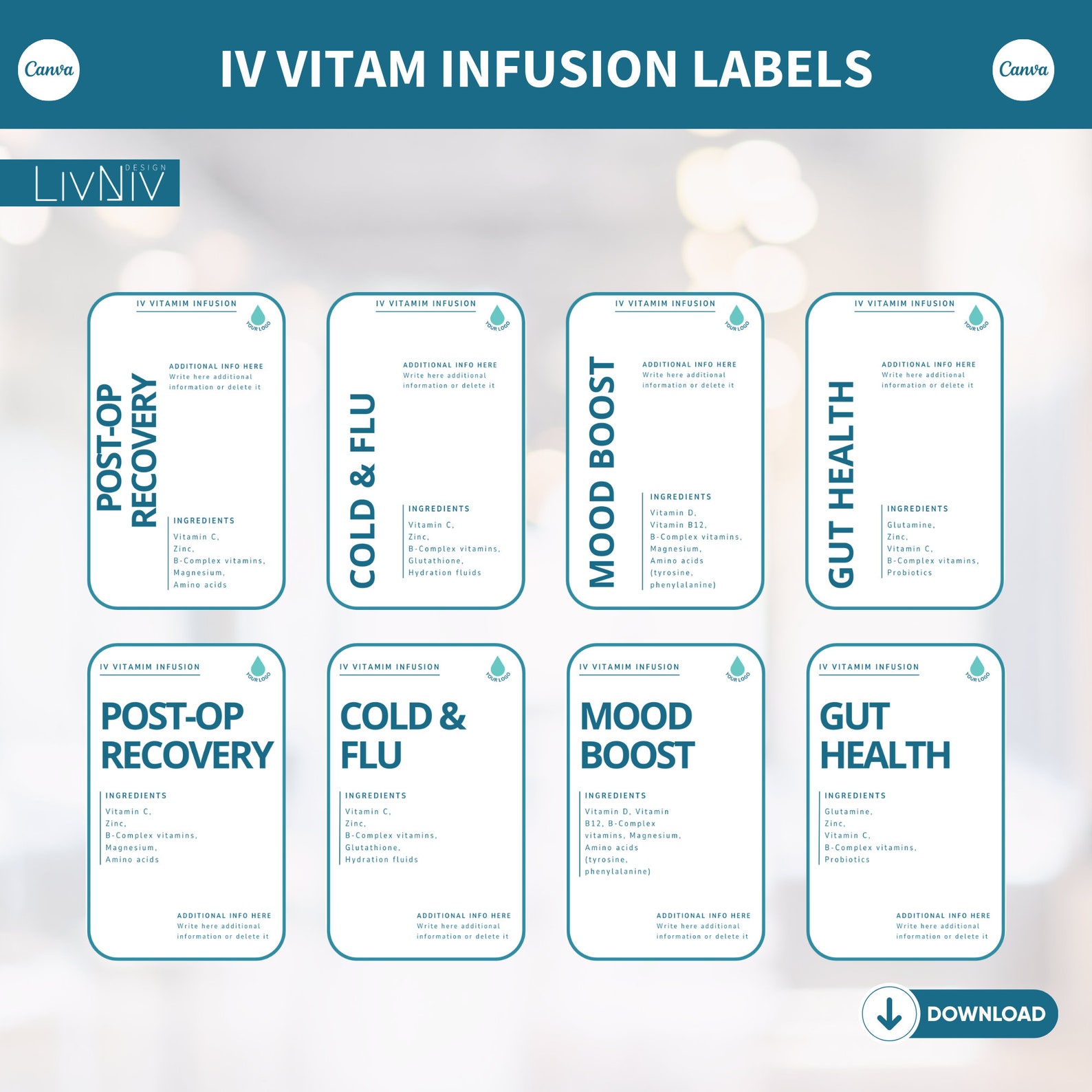 IV Bag Label Template IV Therapy Sticker Drip Label Customizable Canva ...