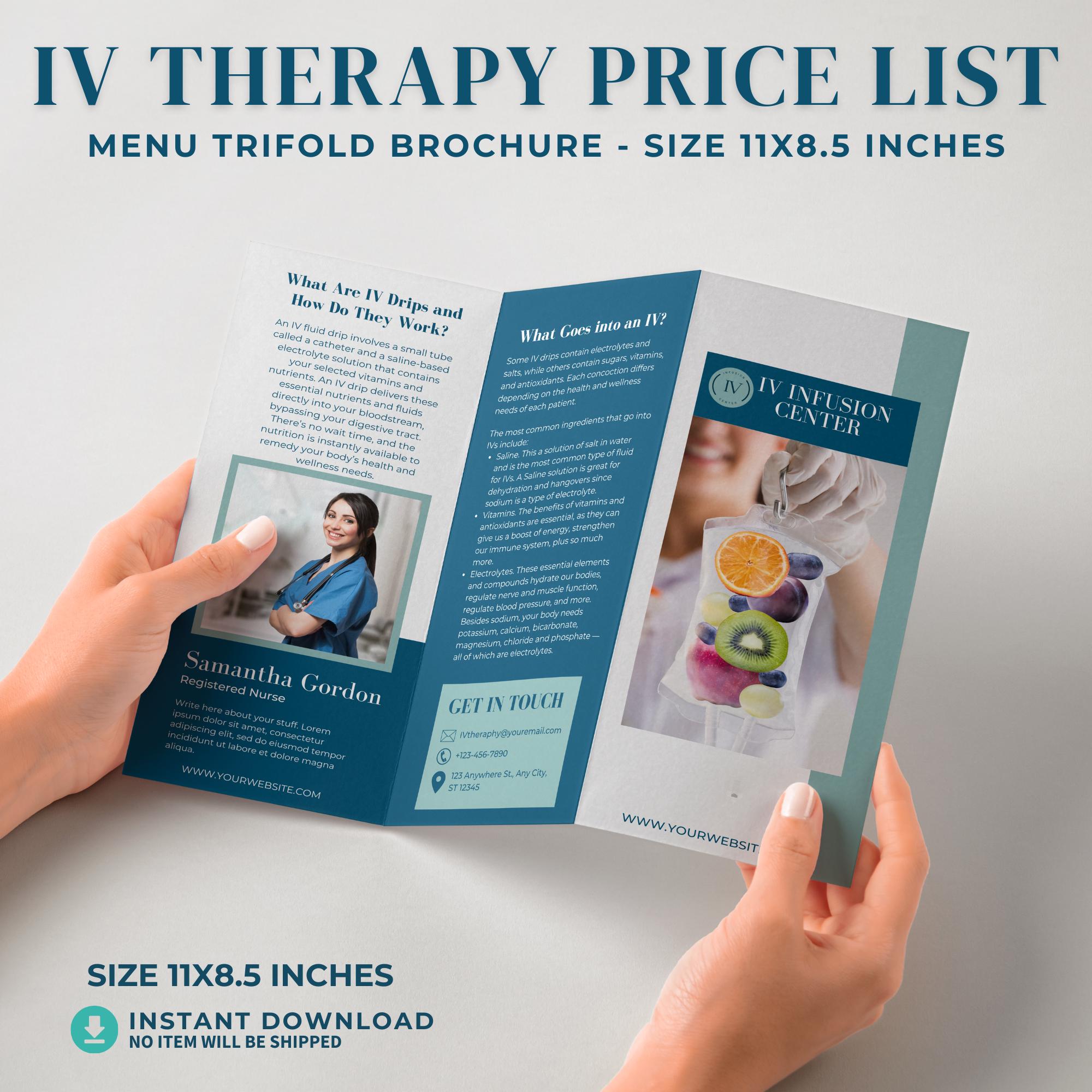 IV Trifold Menu Template IV Vitamin Therapy Price List Brochure Iv Drip ...